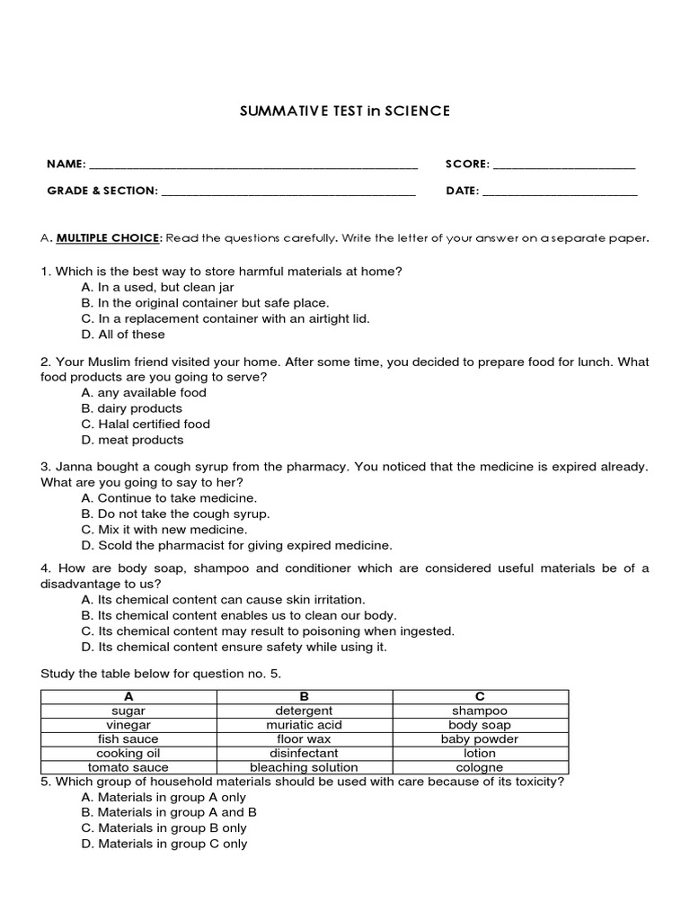 Summative Test - Q1 | PDF | Water | Ice