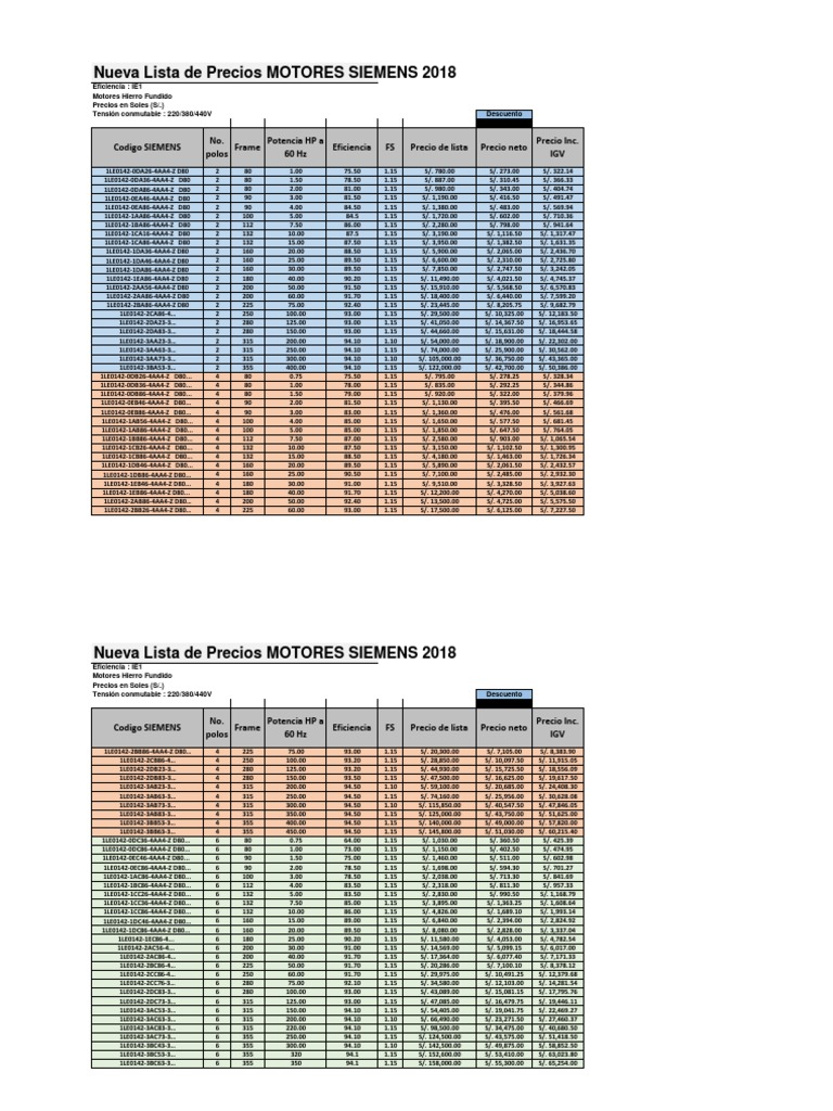 Lista de Precios Motores Uso Severo 1LE0142 - PREMIER ELECTRIC - 2020 ...