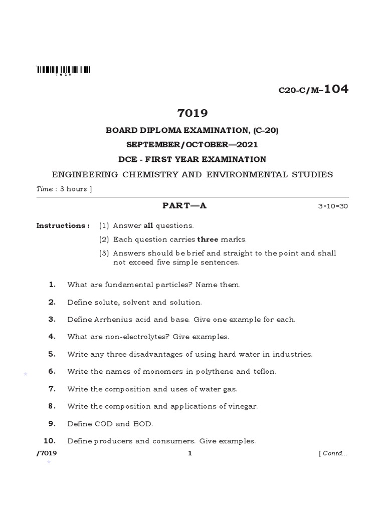 Engineering Chemistry and Environmental Studies C20-Aug-Sept 2021 | PDF ...