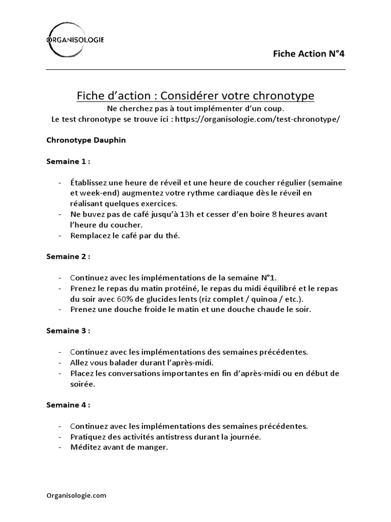 Fiche Action 4 Chronotype | PDF | Repas | Nourriture et boisson