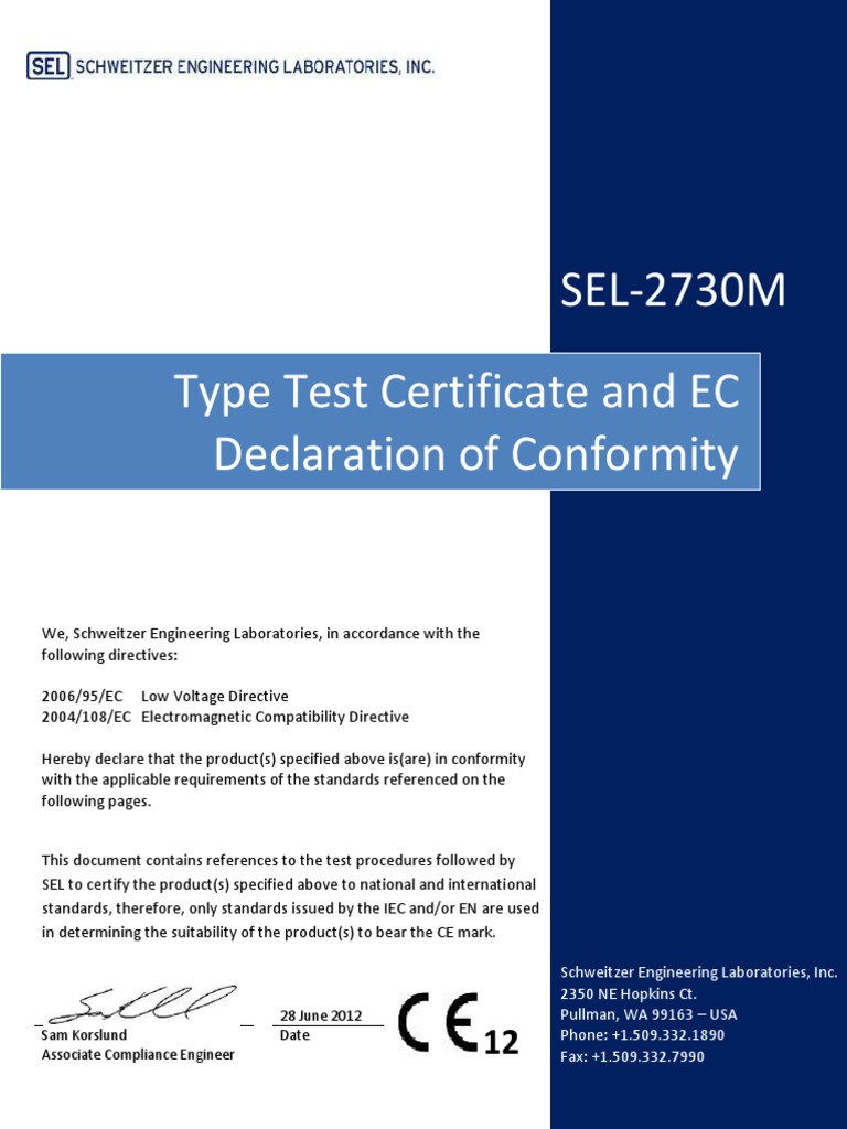 SEL-2730M Type Test Certificate | PDF | Electromagnetic Compatibility ...