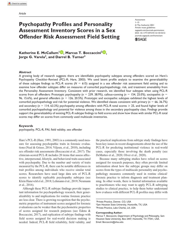 Psychopathy Profiles and Personality Assesment Inventory Scores | PDF ...