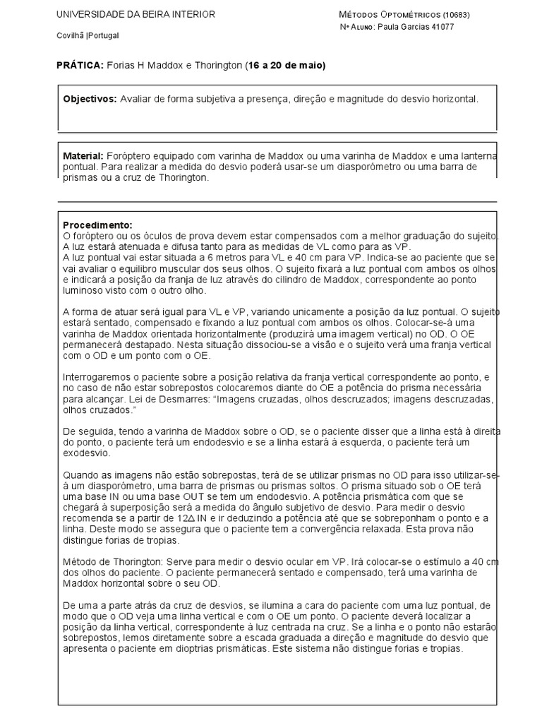 Avaliação de Forias Oculares e Vergências | PDF | Olho | Sistema visual