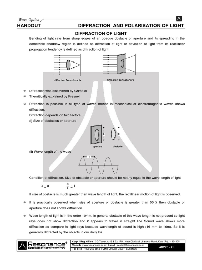 Wave Optics Handout | PDF | Diffraction | Polarization (Waves)