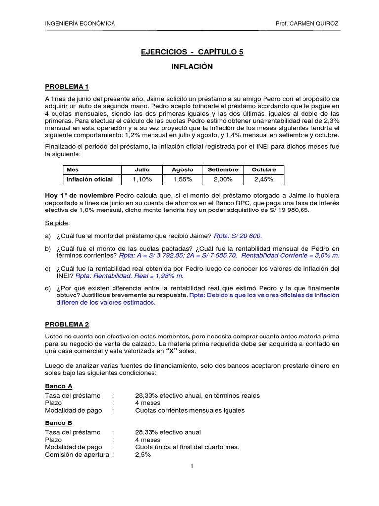 Ejercicios CAPITULO 5 | PDF | Inflación | Bancos