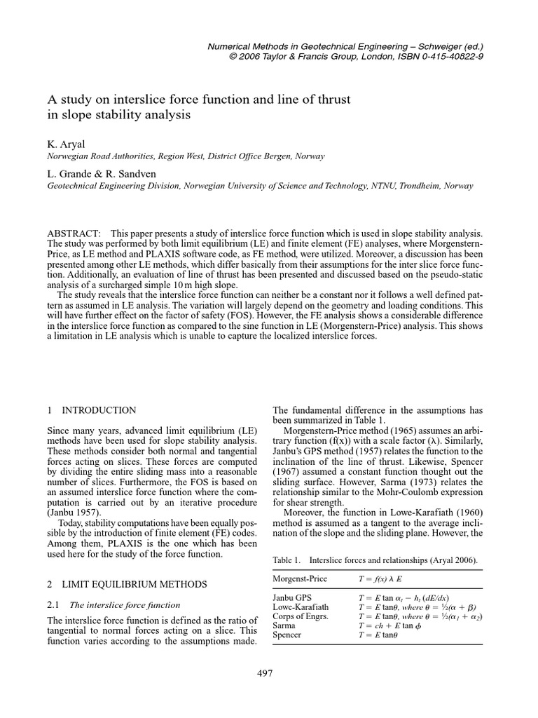 A Study On Interslice Force Function and Line of Thrust in Slope Stability Analysis | PDF ...