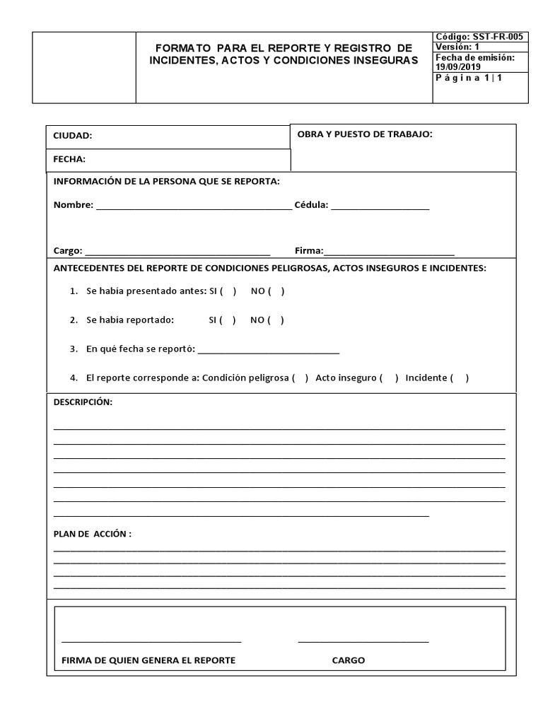 Formato Reporte Actos y Condiciones Inseguras | PDF