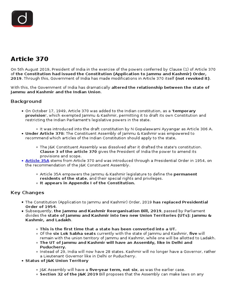 Article 370 | PDF | Justice | Crime & Violence