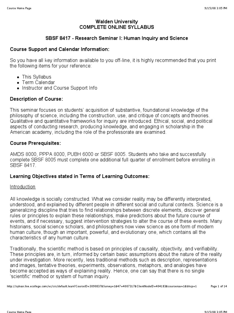 SBSF 8417 Syllabus | PDF | Science | Theory
