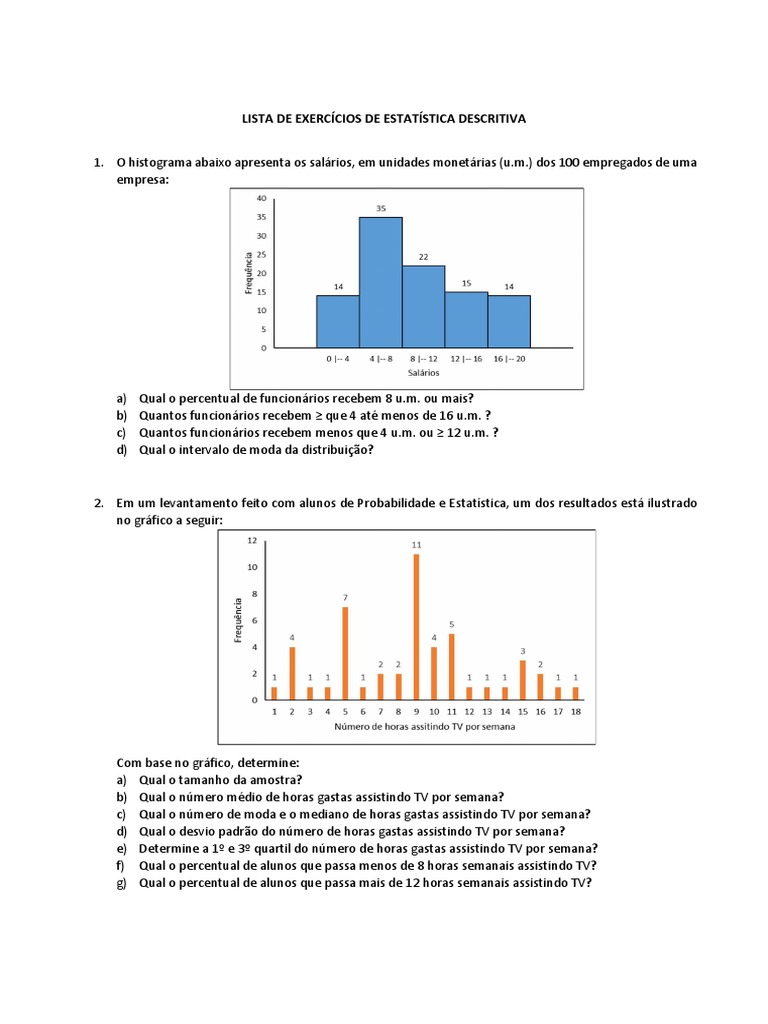 Exercícios de Estatística Descritiva | PDF | Modo (Estatística ...