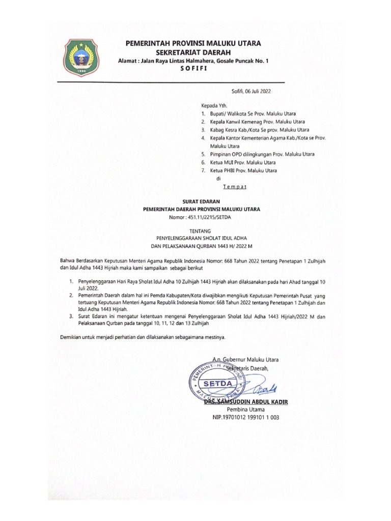 Surat Edaran SEKDA | PDF