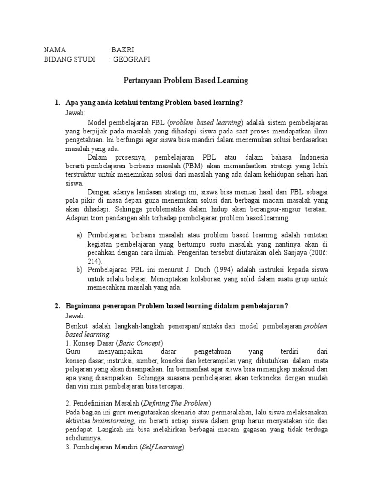Pertanyaan Problem Based Learning | PDF