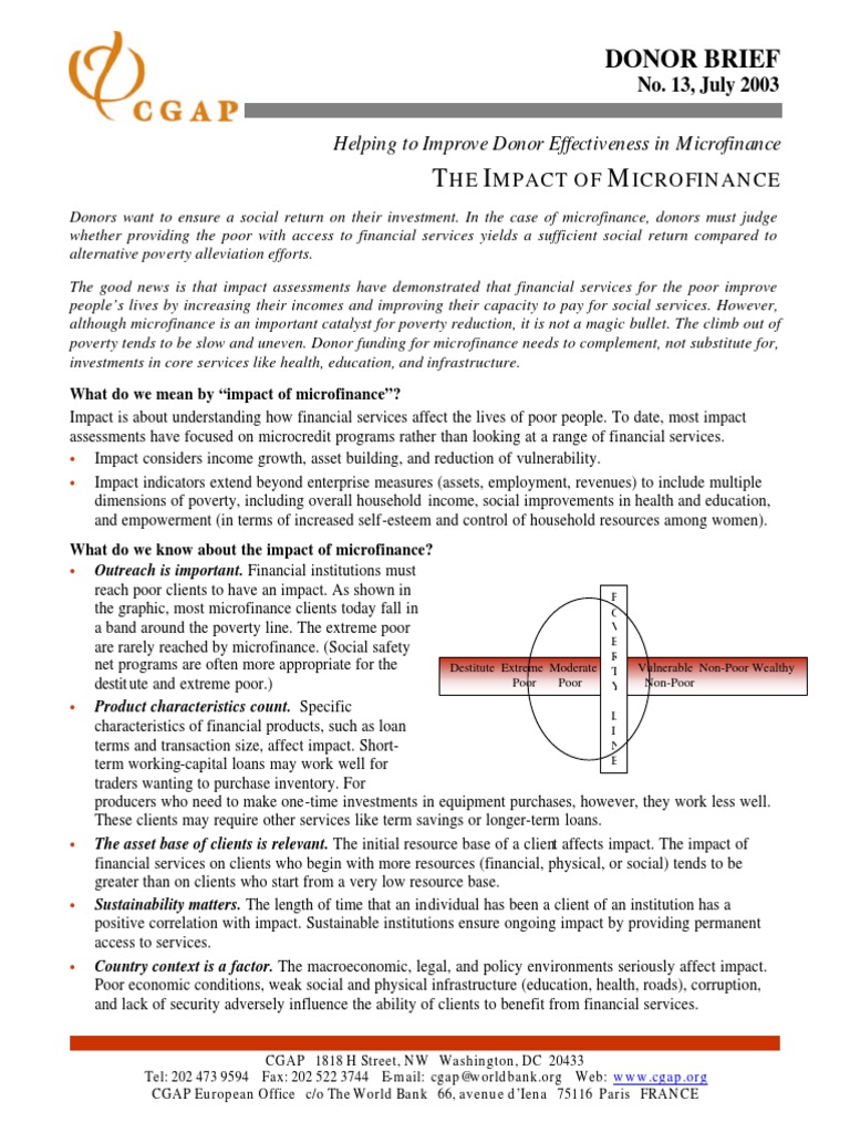 CGAP Donor Brief The Impact of Microfinance Jul 2003 | PDF