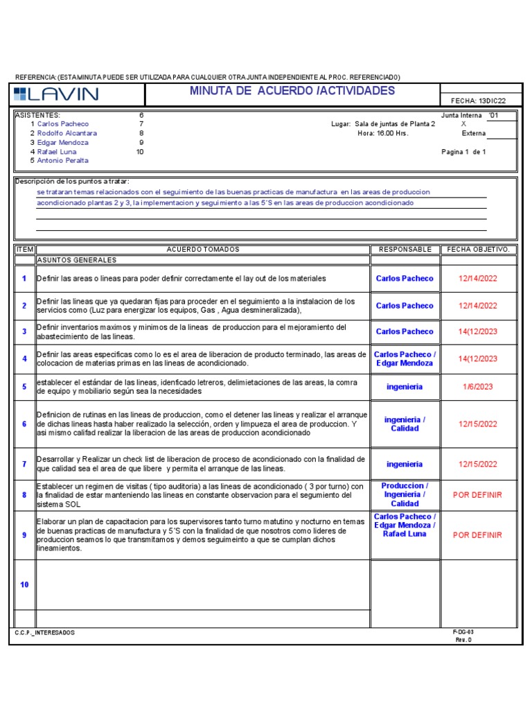 F-DG-06 (Minuta de Junta) | PDF