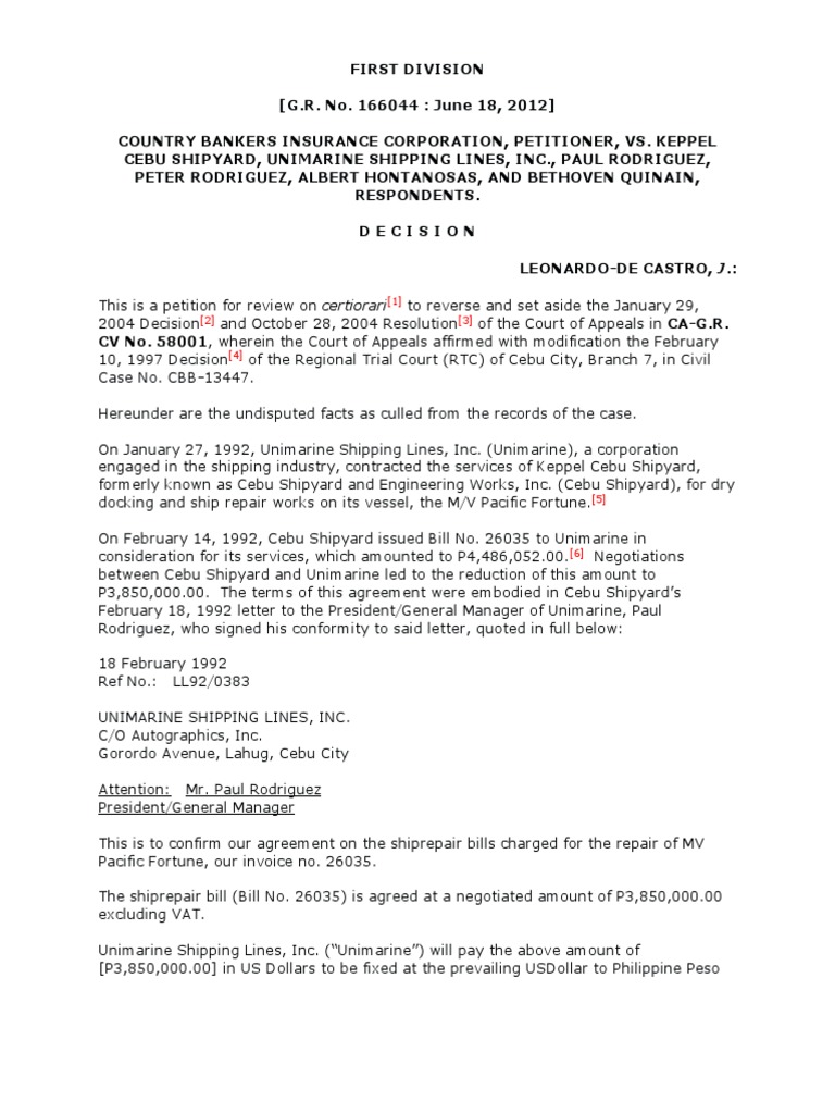 Country Bankers vs. Unimarine Case Review | PDF | Law Of Agency | Surety