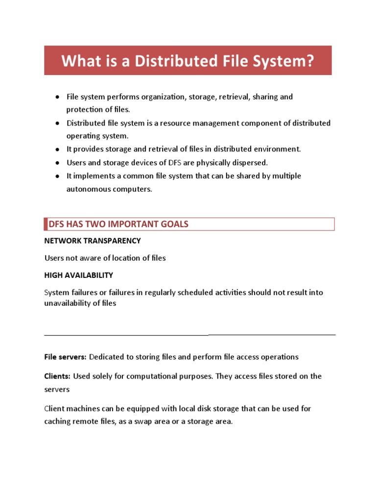 What Is A Distributed File System?: Dfs Has Two Important Goals | PDF ... What Is A Distributed File System?: Dfs Has Two Important Goals | PDF ...