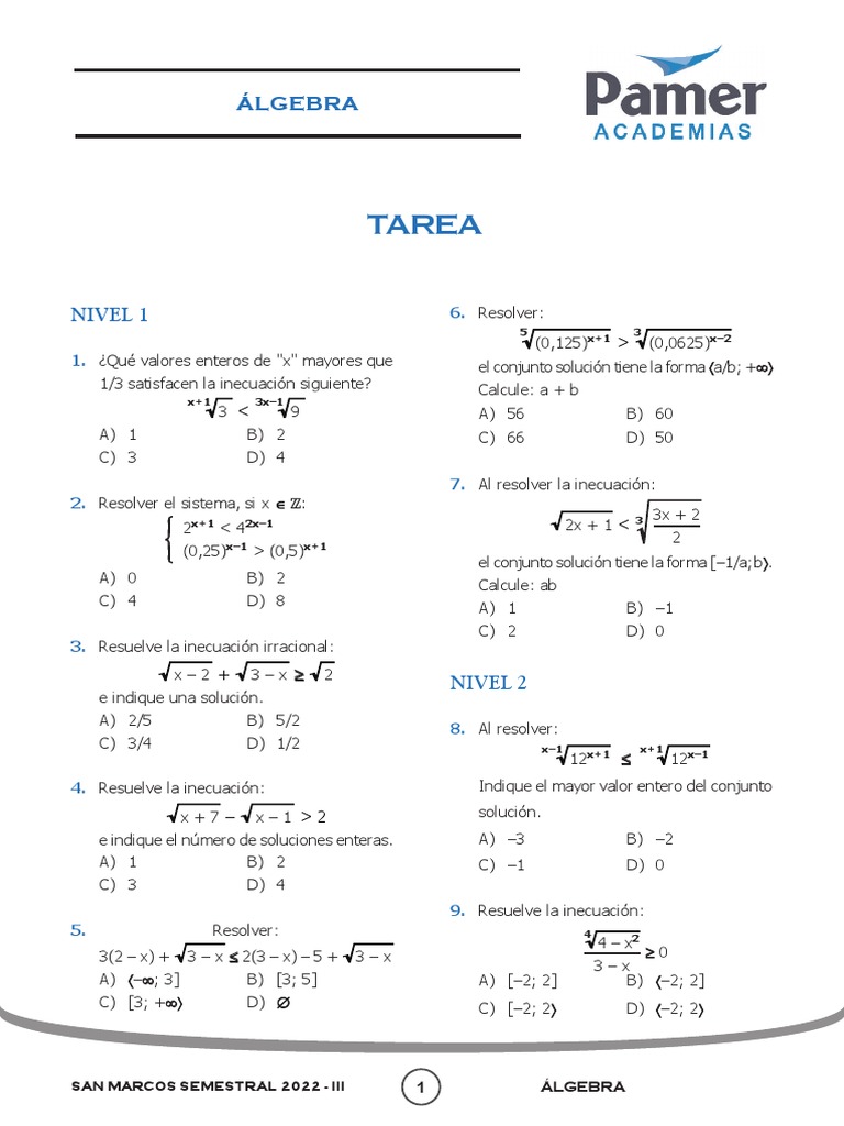 Inecuaciones y Sistemas en Álgebra | PDF | Matemáticas | Matemática ...