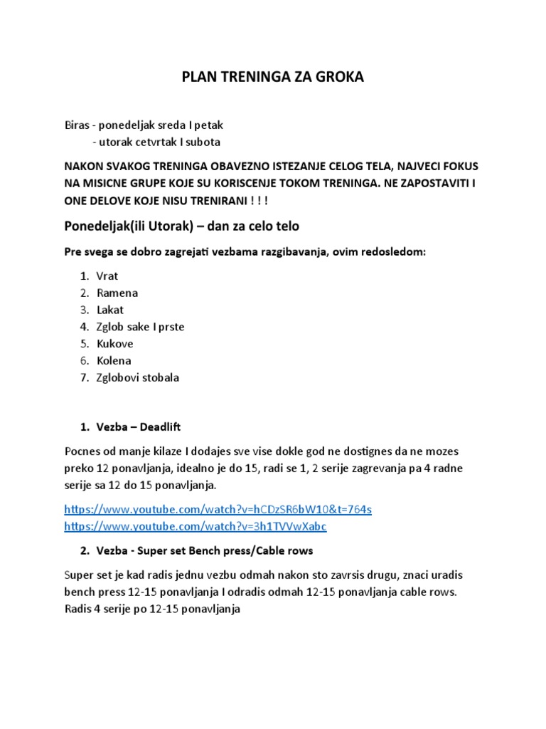 PLAN TRENINGA ZA GROKAa | PDF