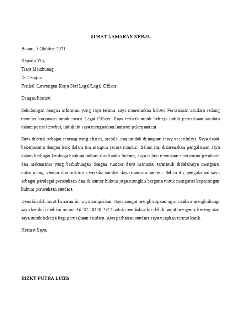 Surat Lamaran Kerja | PDF