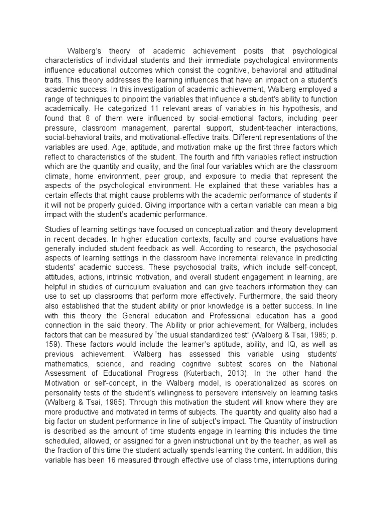 Welbergs Theory | PDF | Learning | Behavior Modification