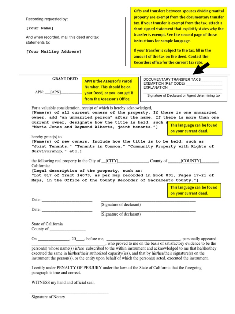 Grant Deed Instructions | Deed | Concurrent Estate