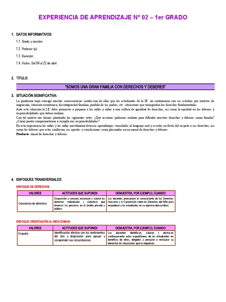 1° Grado - Experiencia de Aprendizaje #02 | PDF | Números | Número natural