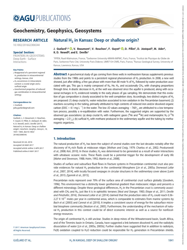 Geochem Geophys Geosyst - 2017 - Gu Lard - Natural H2 in Kansas Deep or ...