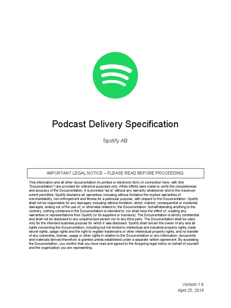 Spotify Podcast Delivery Specification v1.6 | PDF | Metadata | Podcast