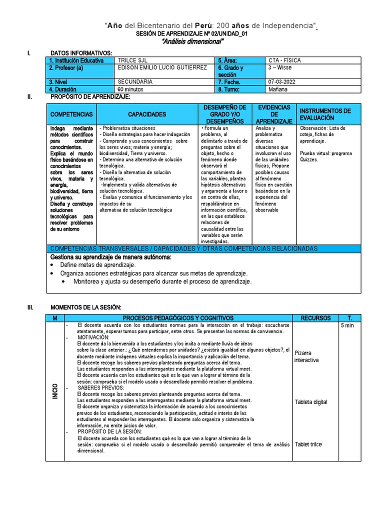 Sesión 2 - Semana 1-3 de Secundaria-Wisse | PDF | Maestros | Aprendizaje