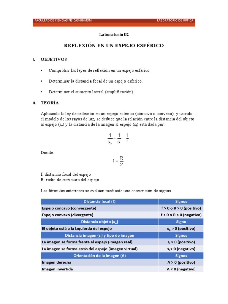 Guía 02 Reflexión en Espejo Esférico | PDF | Óptica | Espejo