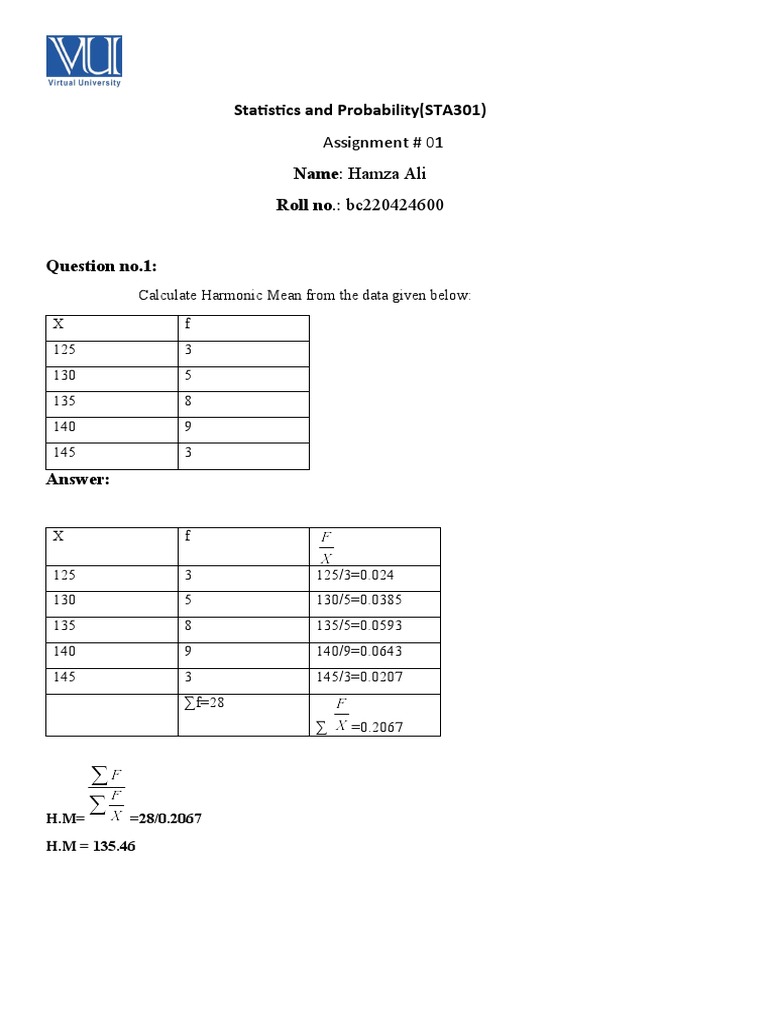 Sta 301 Assignment 1 | PDF