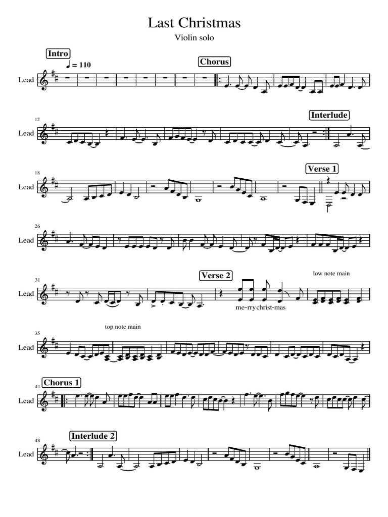 A Violin Solo Sheet Music Transcription of 'Last Christmas' | PDF ...