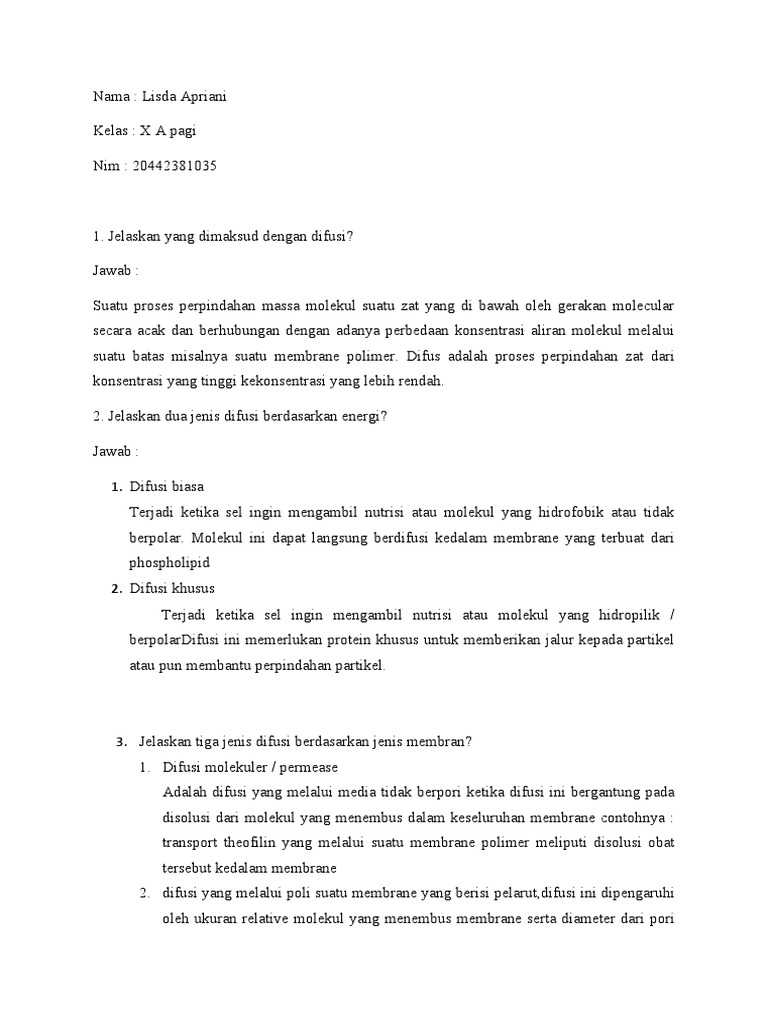 Tugas Fisika Disolusi Dan Difusi - Lisda | PDF