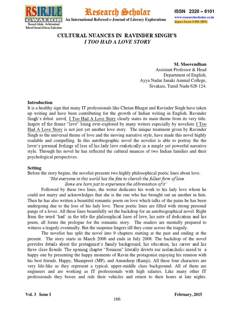 Cultural Nuances in Ravinder Singh's I Too Had A Love Story | Download Free PDF | Love
