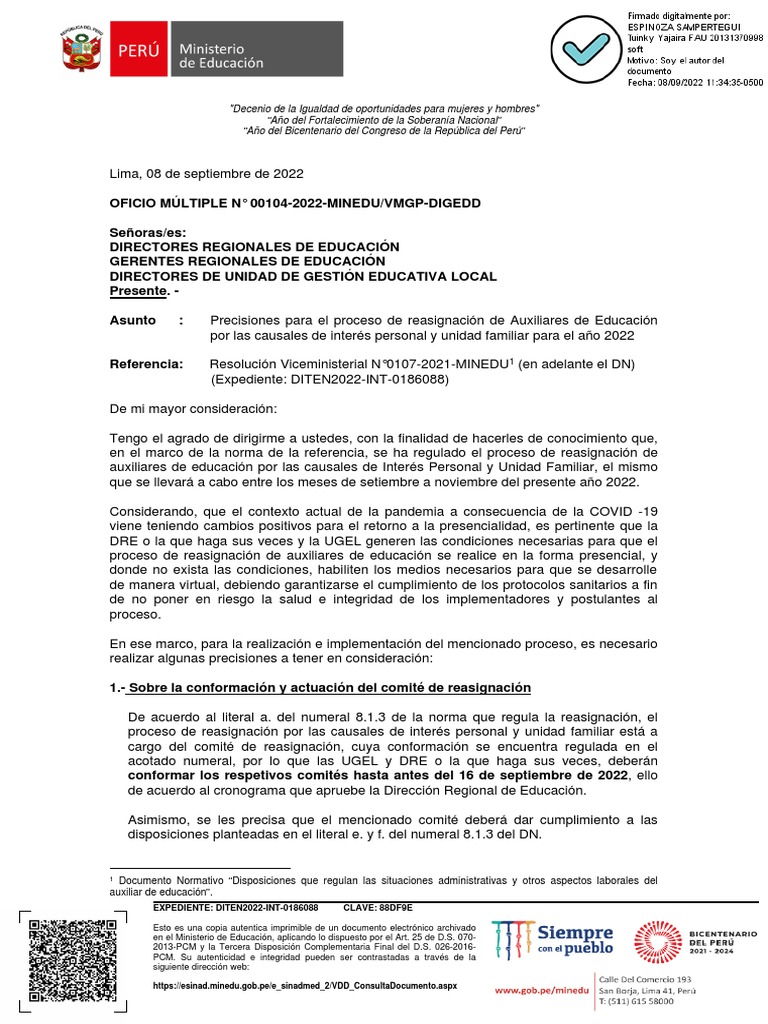 Oficio-Multiple-00104-2022-Minedu-Vmgp-Digedd OFICIO MULTIPLE 2022 | PDF