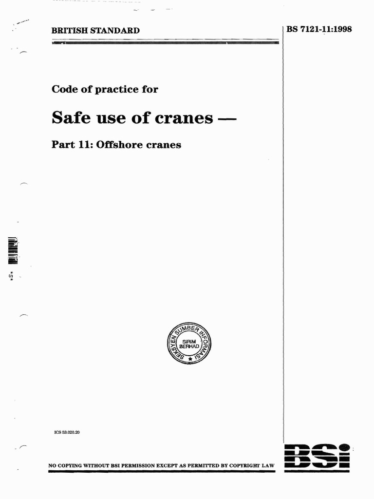 BS 7121-11: Offshore Crane Safety Standards | PDF | Crane (Machine ...