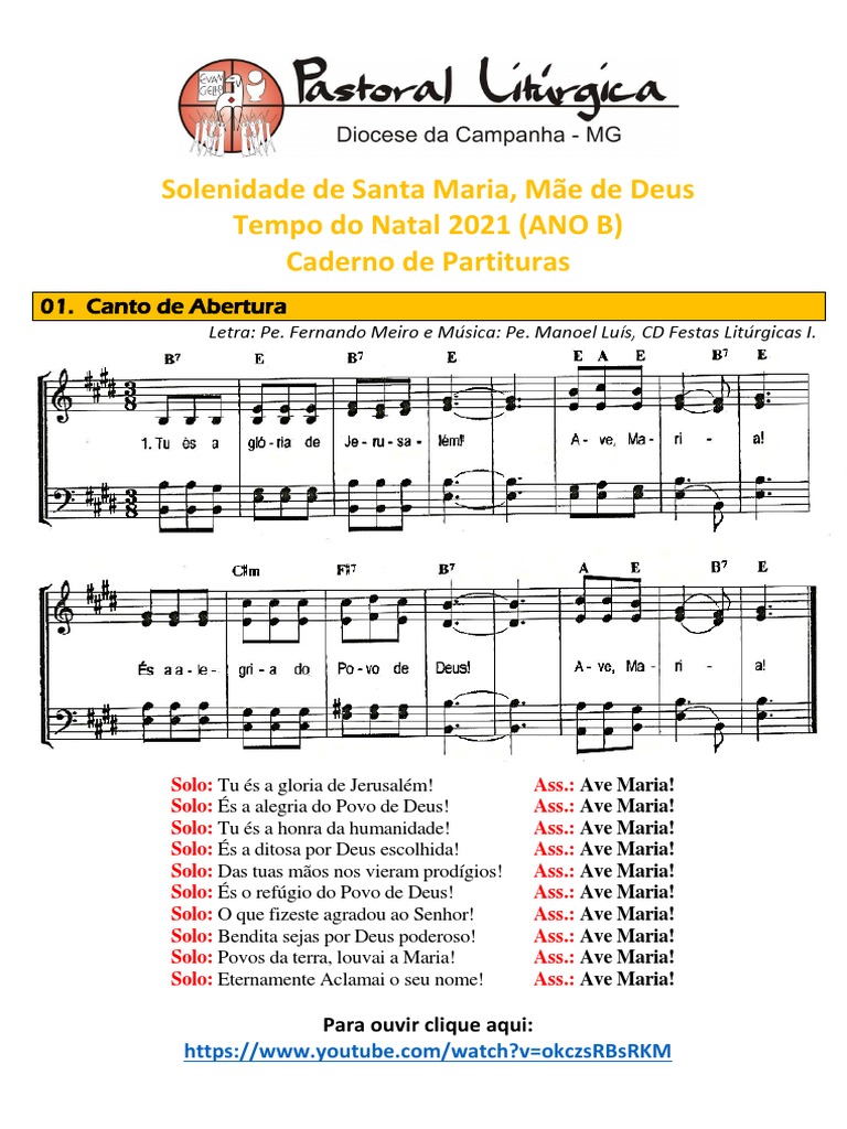 Partituras Natal Do Senhor - Santa Maria Me de Deus Ano B 01-01-2021 ...