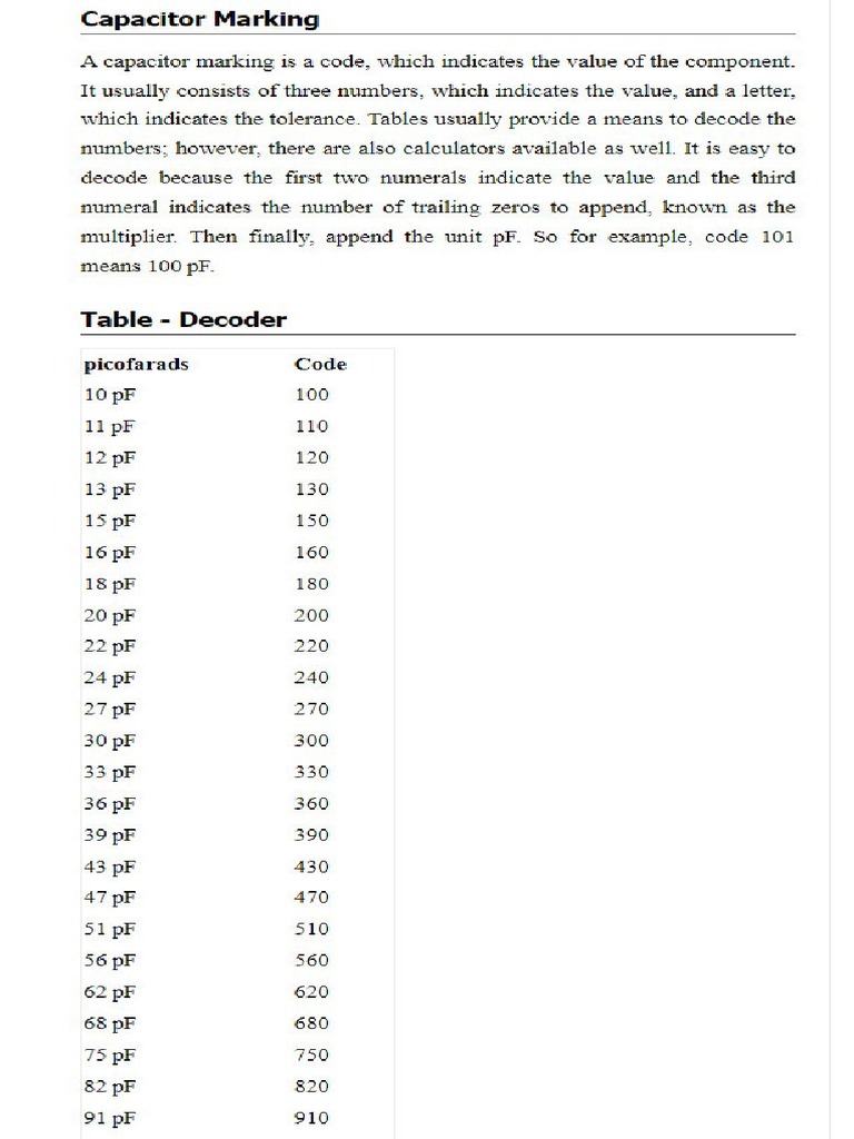 Capacitor Marking by Number Code | PDF