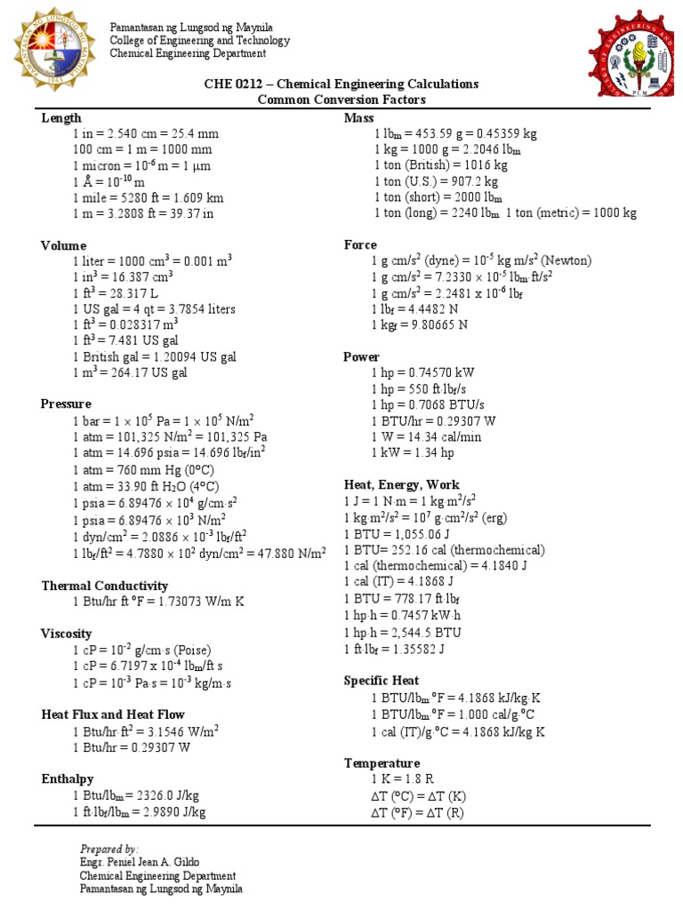 02 Common Converstion Factors | PDF | Heat Capacity | Heat