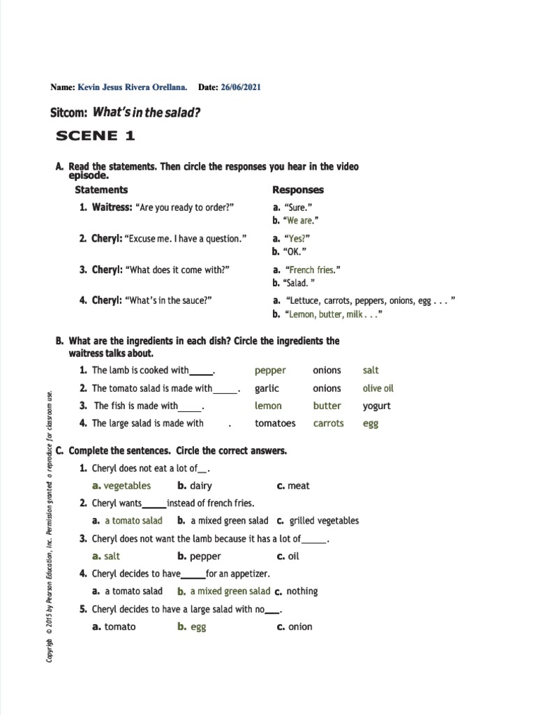 SitcomWhat's in The Salad SCENE 1 | PDF | Salad | Desserts