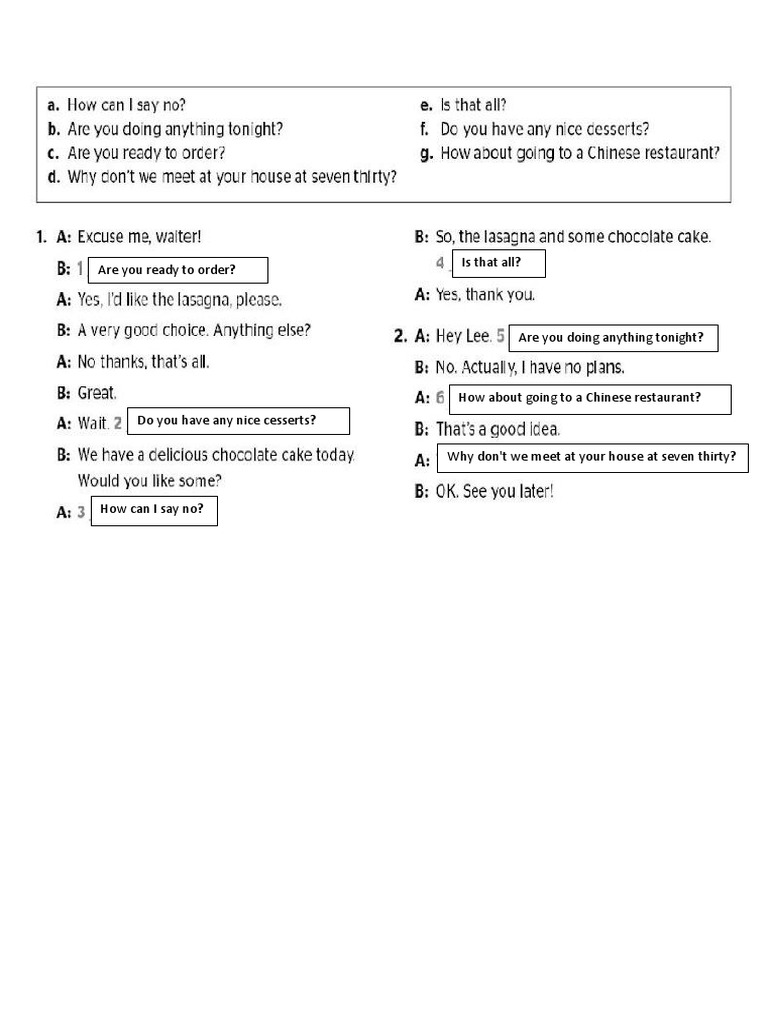 Completing Restaurant Dialogue | PDF