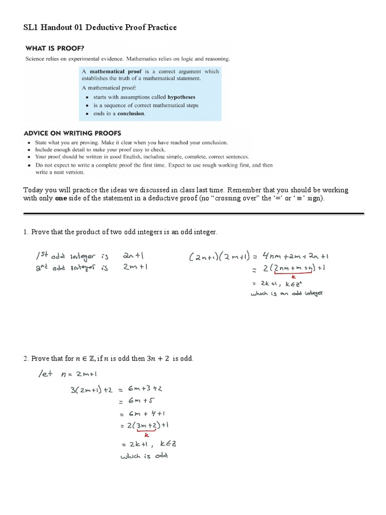 04 Handout 01 Deductive Proof Practice Solutions | PDF | Arithmetic | Abstract Algebra