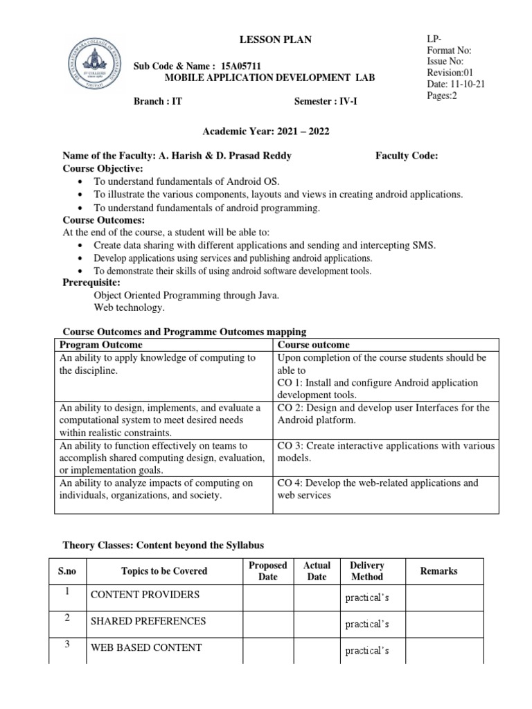 MAD - Lab Lesson Plan | PDF | Android (Operating System) | Computing