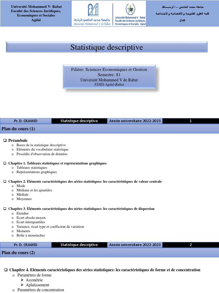 Cours Statistique Descriptive 2022 2023 | PDF | Statistiques ...