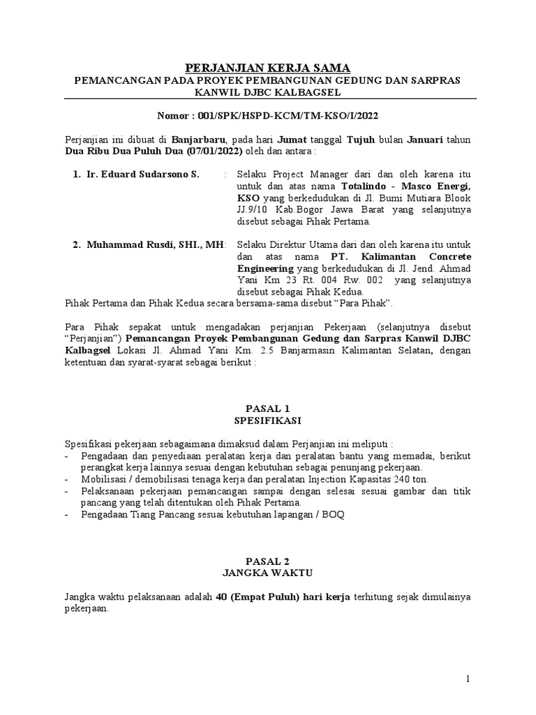 Draft Kontrak Kce | PDF