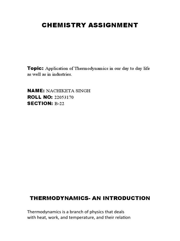 Chemistry Assignment 1 | Download Free PDF | Thermodynamics | Heat