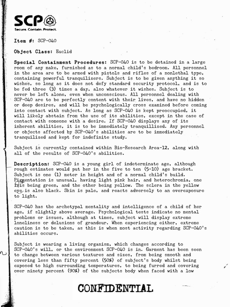 SCP 040 | PDF | Clothing | Mind