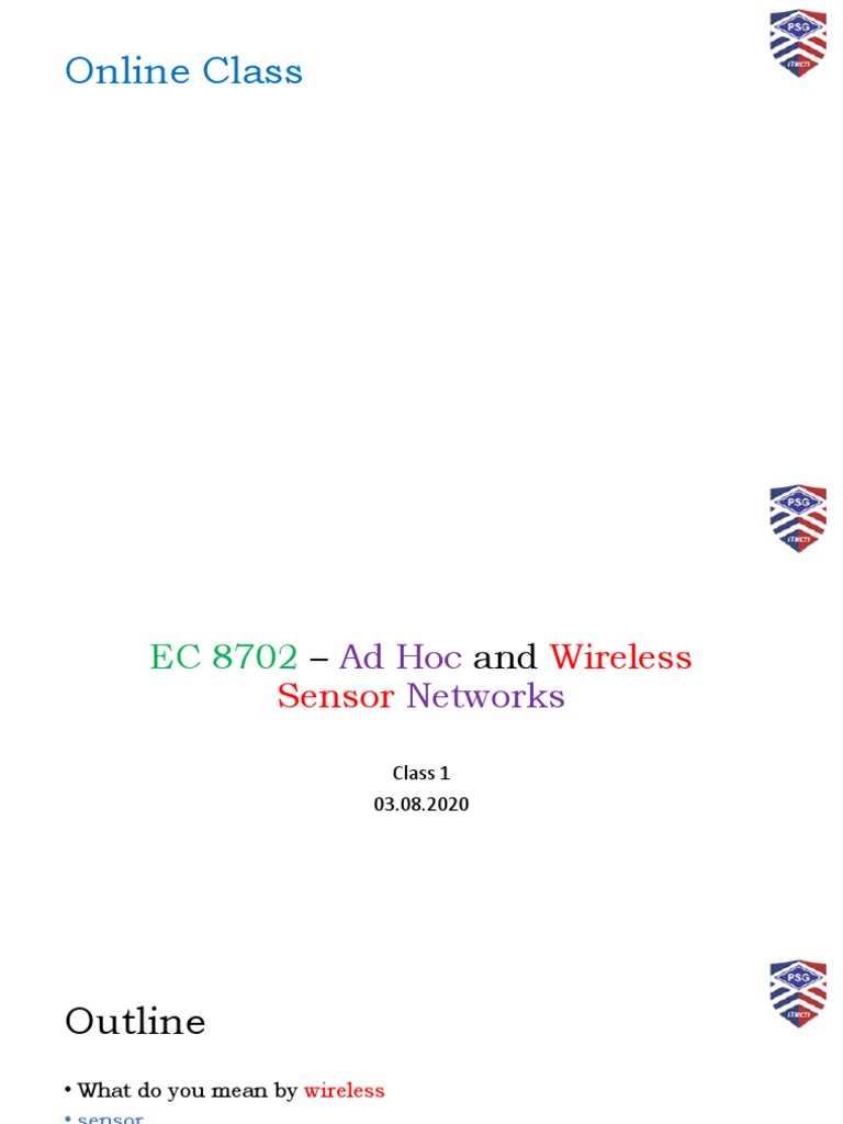 Class 1 - Introduction To Ad Hoc and Wireless Sensor Networks | PDF | Wireless Ad Hoc Network ...