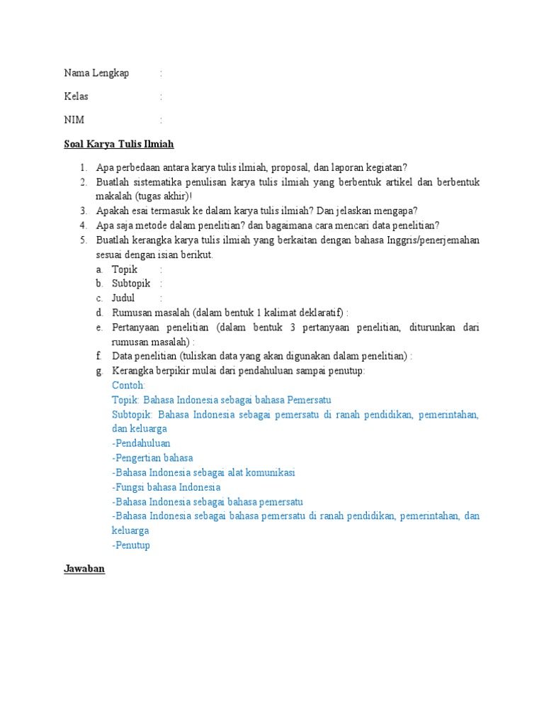 Tugas Karya Tulis Ilmiah-Kerangka KTI | PDF