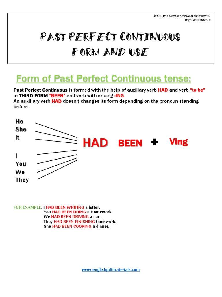 Past Perfect Continuous FORM and USE PDF | PDF | Verb | Grammatical Tense